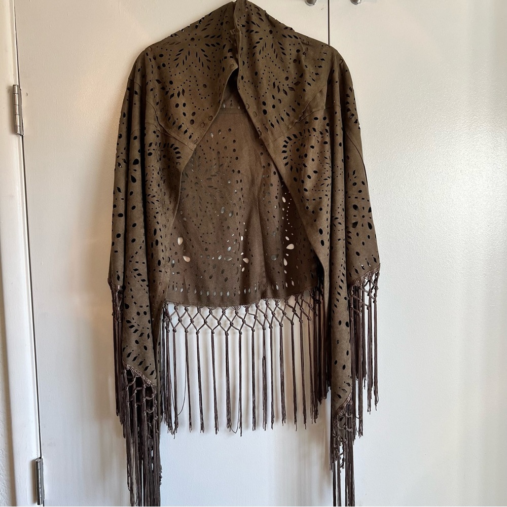 Soft Surroundings Green Fringe Laser Cut Shawl - Gem